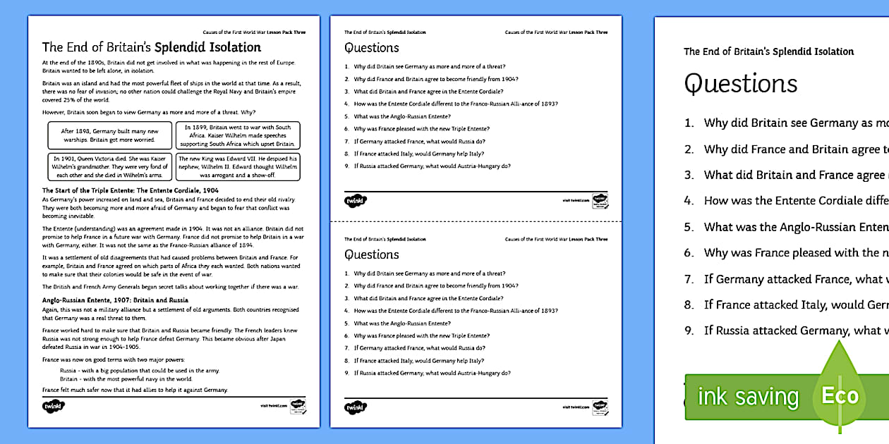 The End of Britain's Splendid Isolation Worksheet / Worksheet