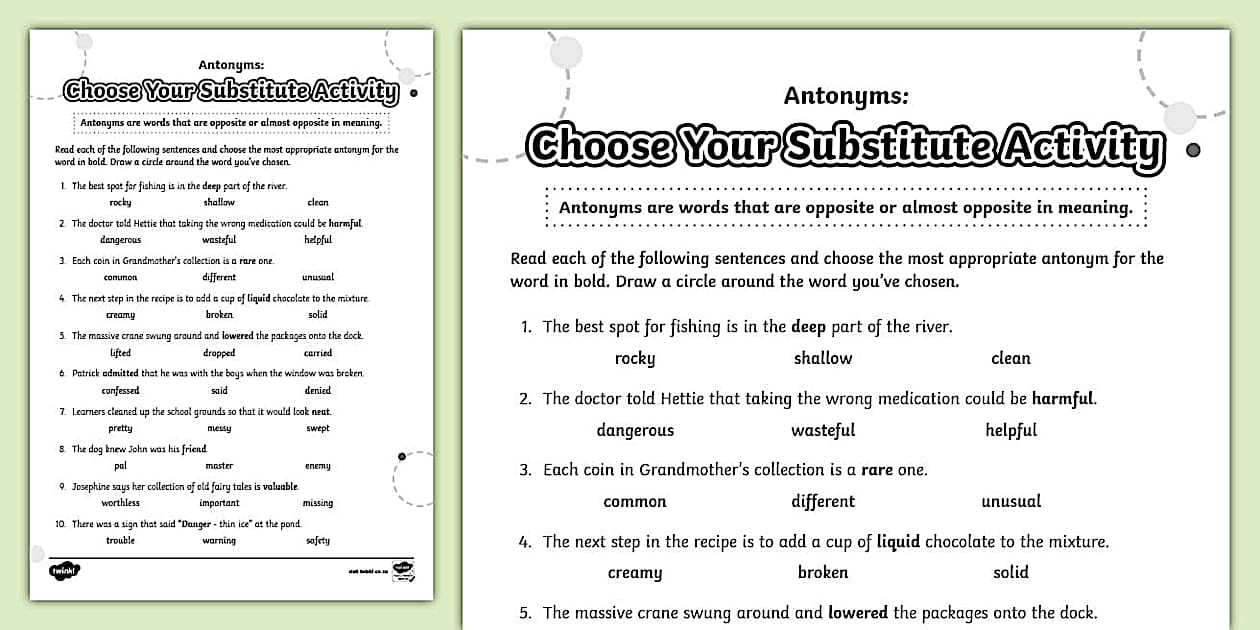 Antonyms: Choose Your Substitute Activity (Teacher-Made)