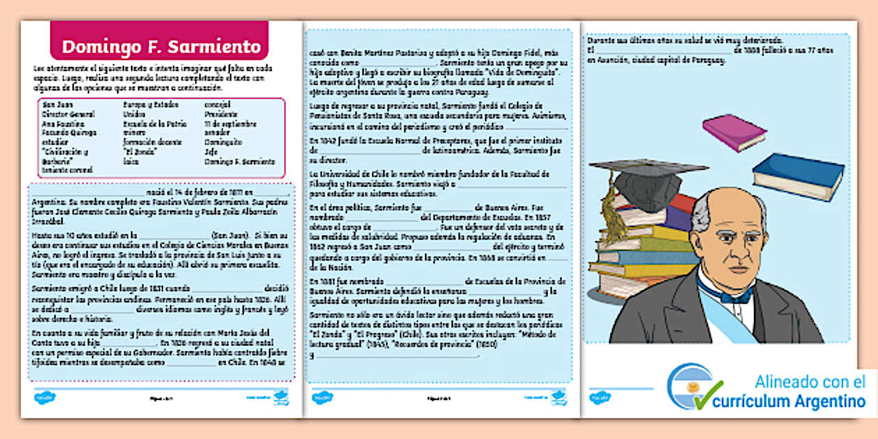 Completa la biografía de Domingo F. Sarmiento - Twinkl
