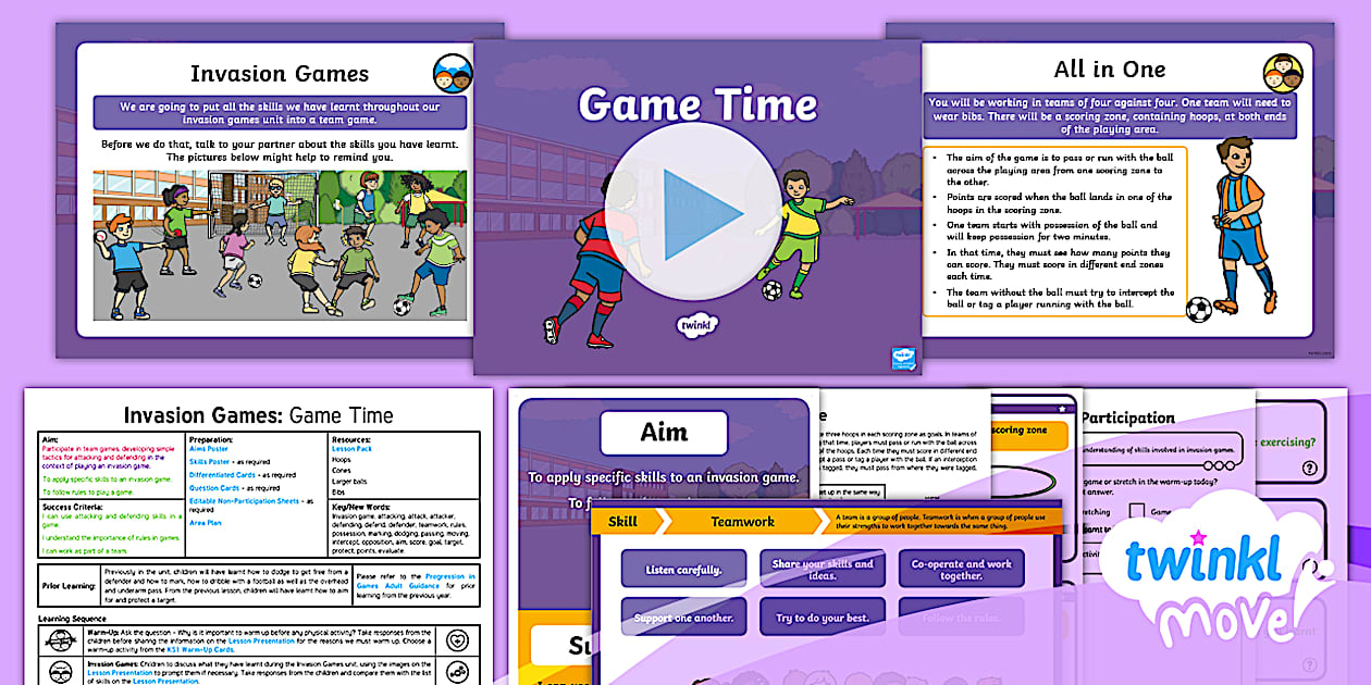 👉 Twinkl Move PE - Year 2 Invasion Games Lesson 6 - Game Time and Teamwork