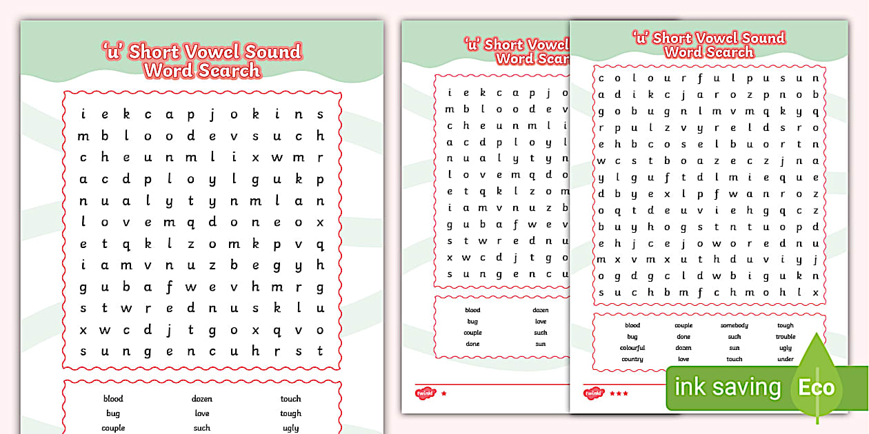 'u' Short Vowel Sound Word Search - Year 3 English - Twinkl