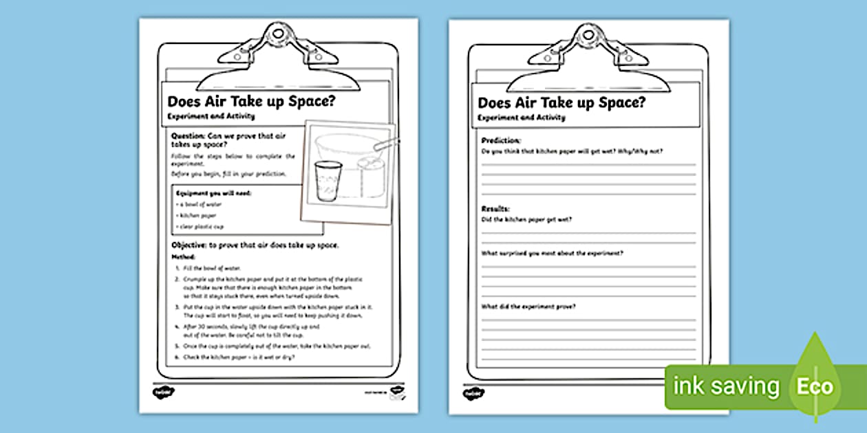 Air Occupies Space Experiment and Worksheet - Y5-6 - Twinkl