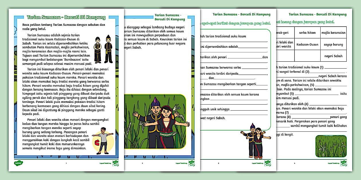 Aktiviti Pemahaman Tarian Sumazau - KSSR Tahun 1 - Twinkl