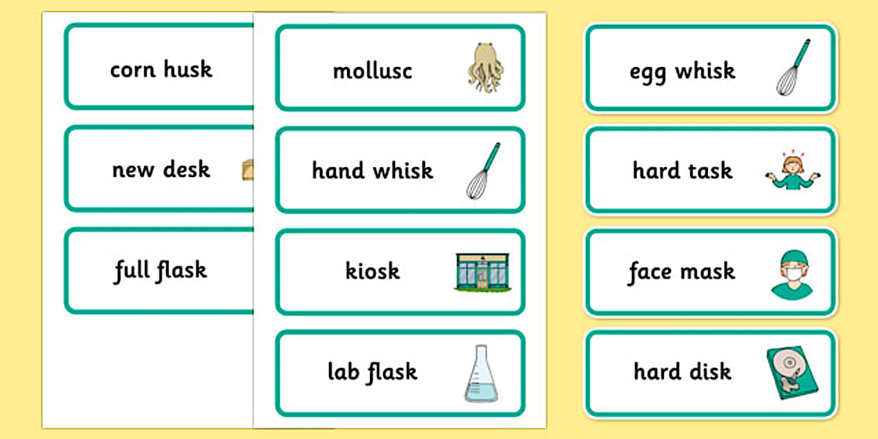 Cursive Word Final SC SK Word Cards 2 Syllable - Twinkl