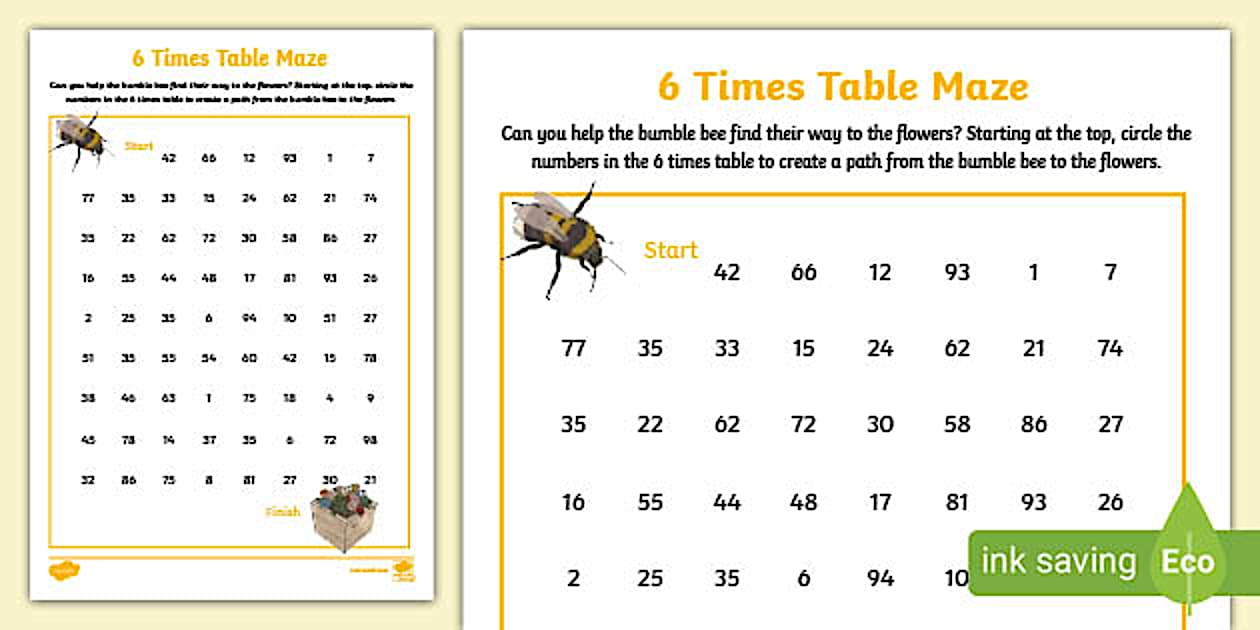👉 6 Times Tables Maze (creat de profesori) - Twinkl