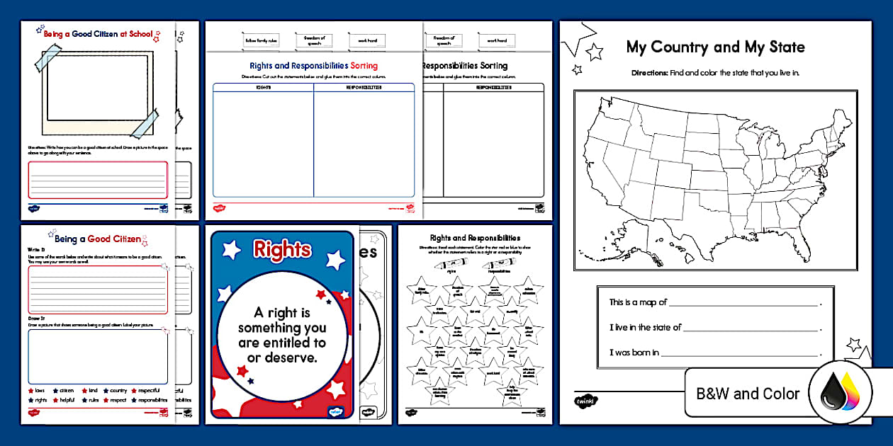 Rights and Responsibilities of Citizens Activity Pack for K-2nd Grade
