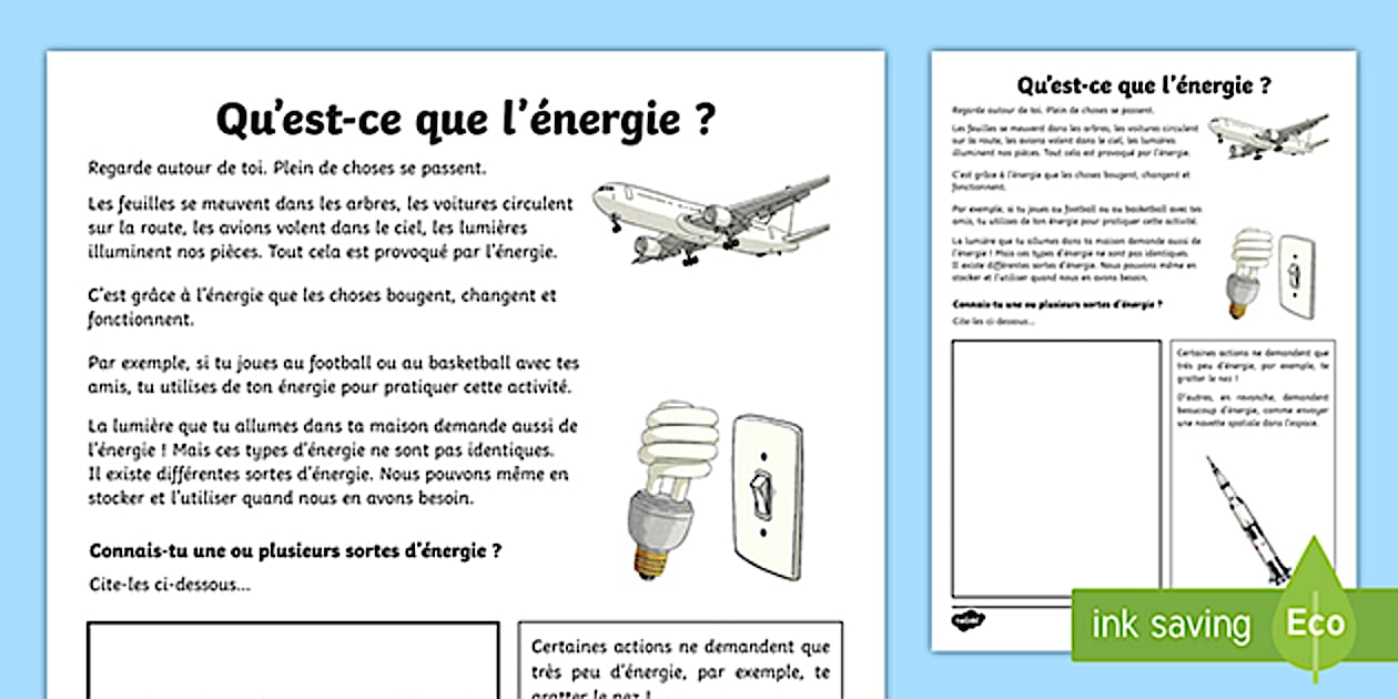 Fiche d'activités : L'énergie