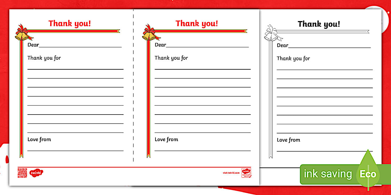 Christmas Thank You Template - Primary Resources - Twinkl