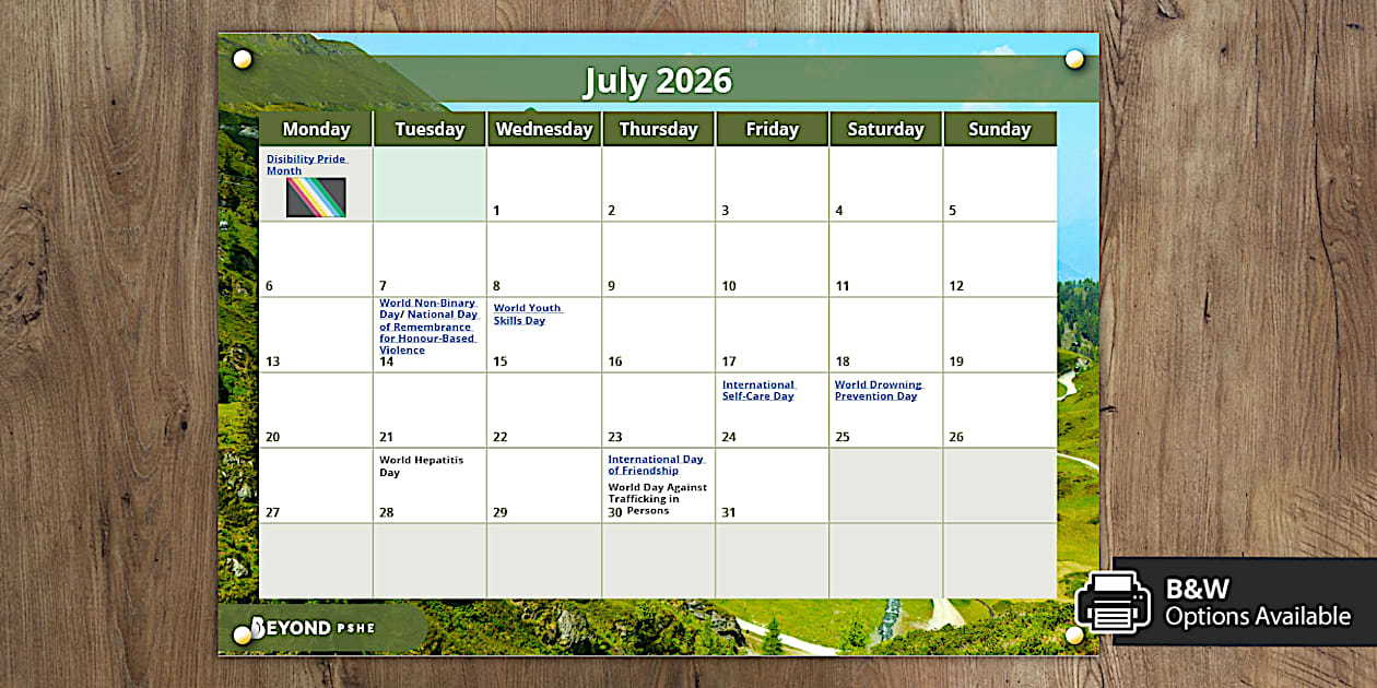 PSHE KS3-KS4 Calendar July 2026 (teacher made) - Twinkl