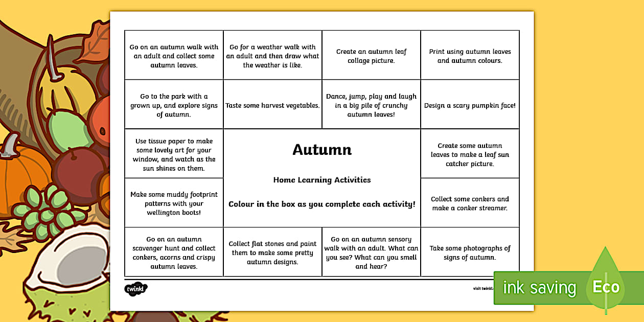 Editable Autumn Home Learning Activities Overview - Twinkl