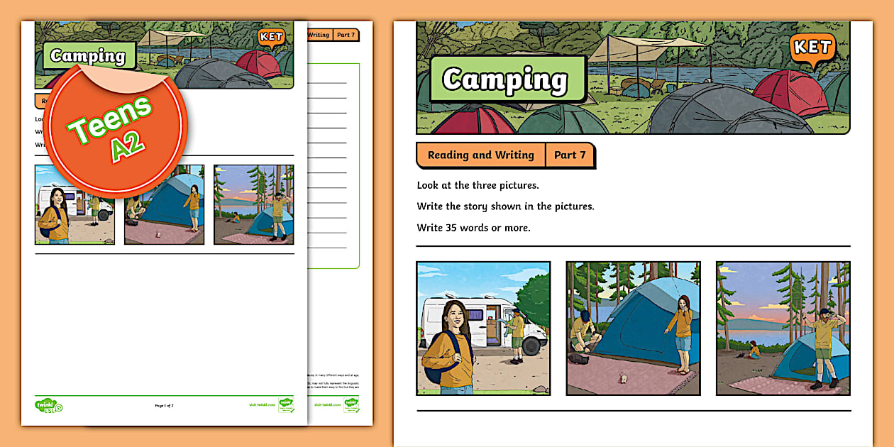 Twinkl ESL A2 KEY Reading and Writing Part 7 Camping