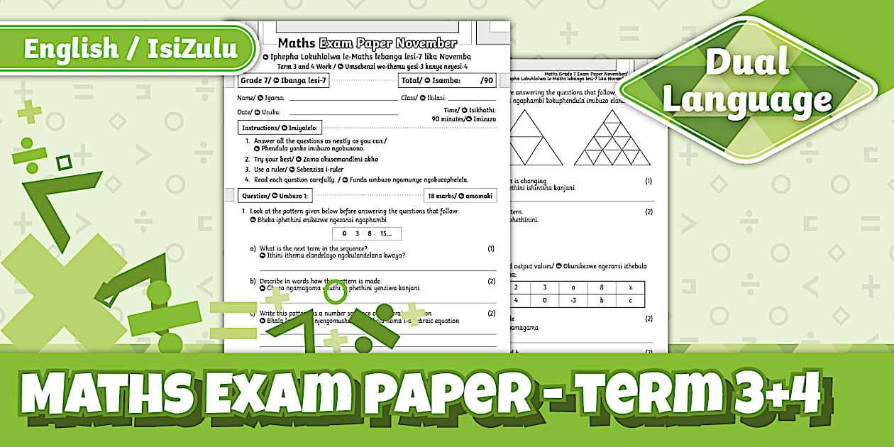 Grade 7 Maths Term 4 Exam Paper November - IsiZulu/English