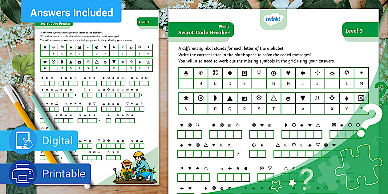 Plants Secret Code Breaker - L3 - Twinkl - Kids Puzzles