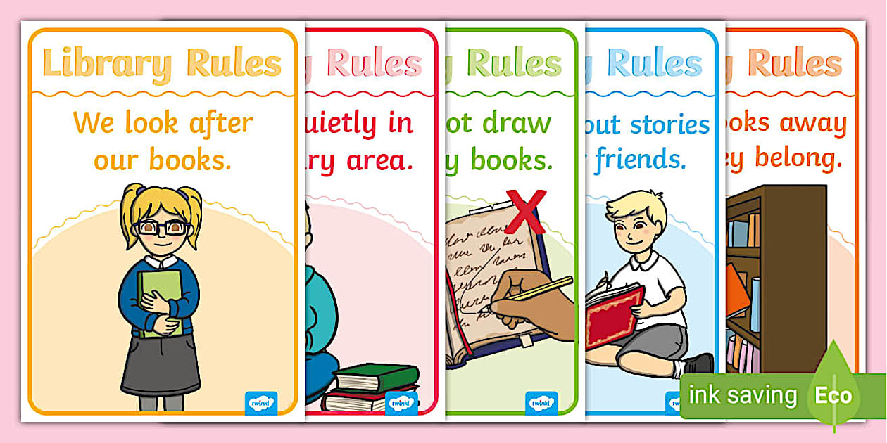 👉 Library Rules Display Posters Illustrations - Twinkl