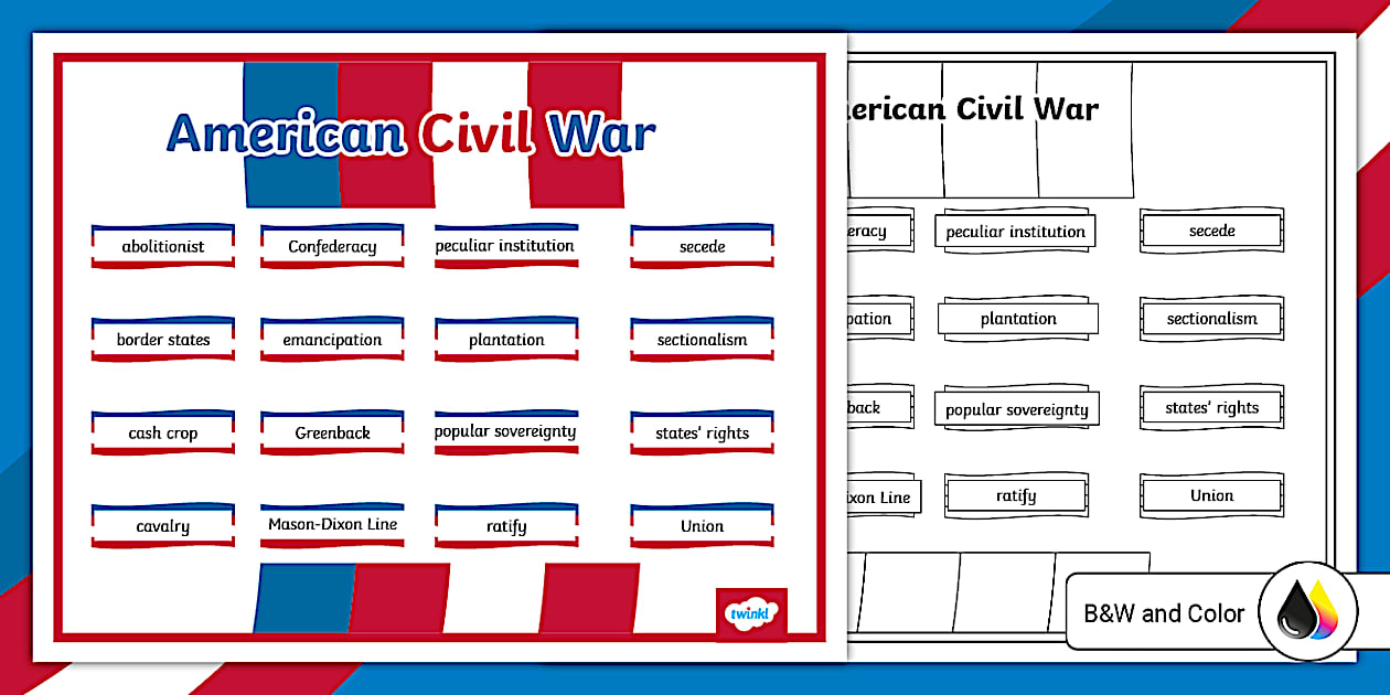 American Civil War Vocabulary Mat for 6th-8th Grade