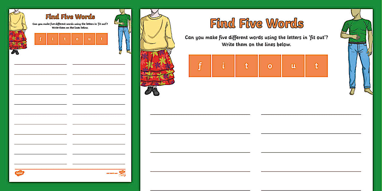 5 Words from the Letters in Fit Out: Word Finder - Twinkl
