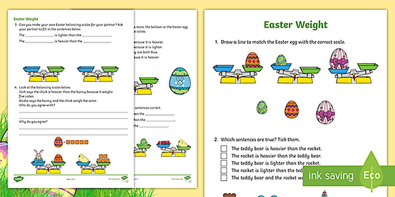 👉 Easter Weight Worksheet (Hecho por educadores) - Twinkl