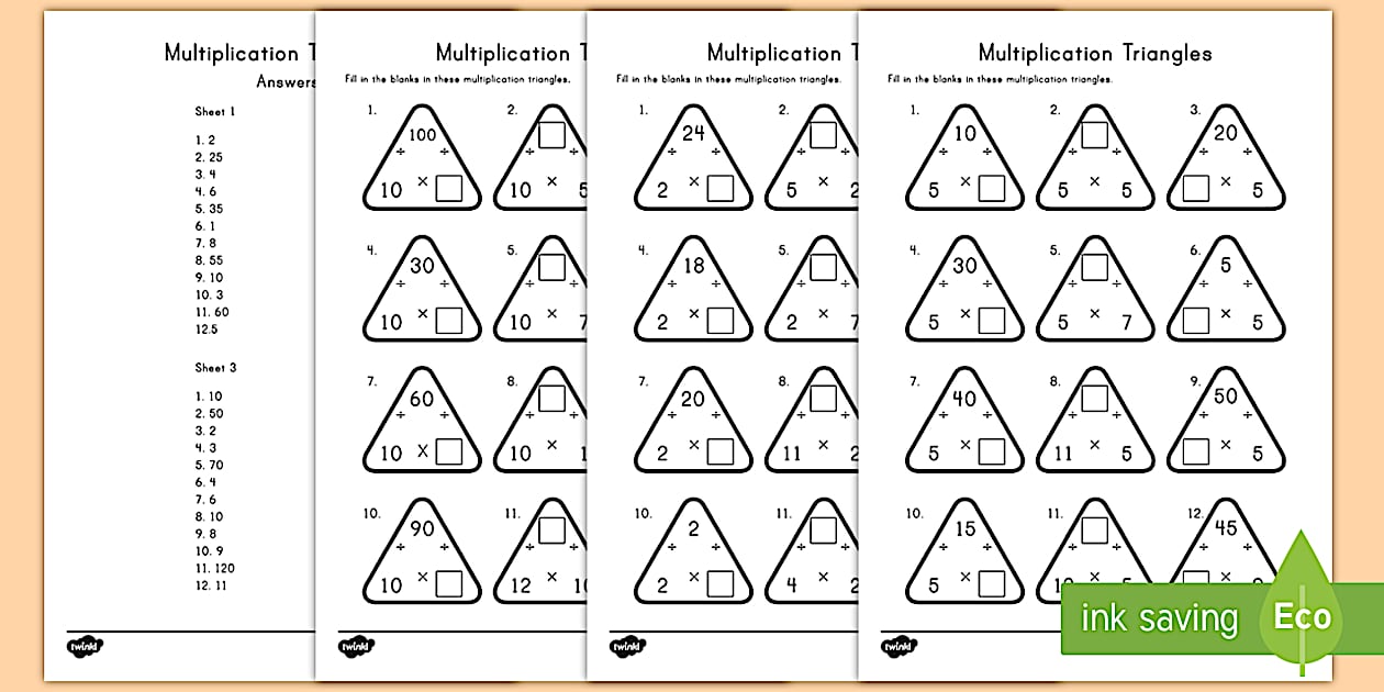 Multiplication Triangles 2, 5 and 10 Times Worksheet / Worksheets