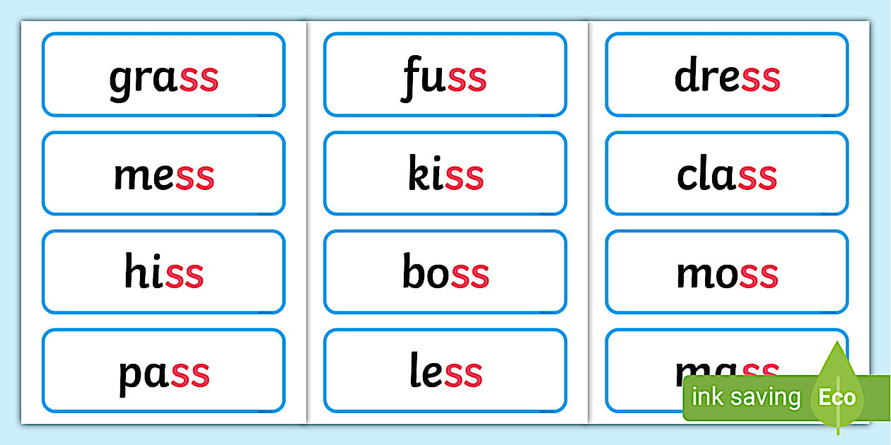 Phase 2 'ss' Word Cards (Teacher-Made) - Twinkl