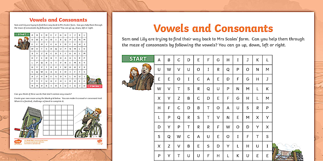 Vowels and Consonants Maze Worksheet (teacher made) - Twinkl
