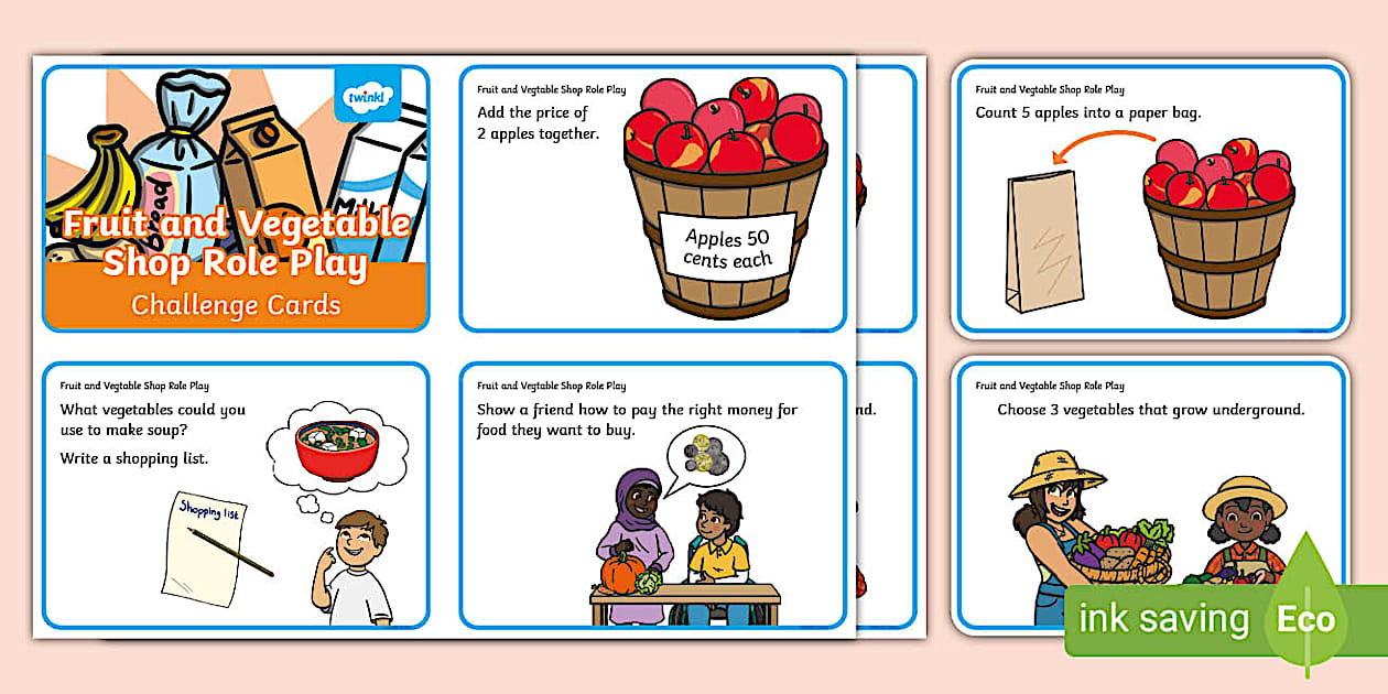 Fruit and Vegetable Shop Role-Play Challenge Cards - Twinkl