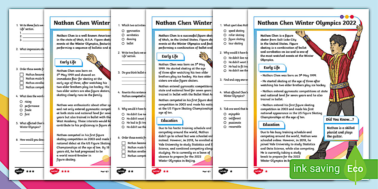 KS2 Nathan Chen Winter Olympics Athlete Differentiated Reading ...