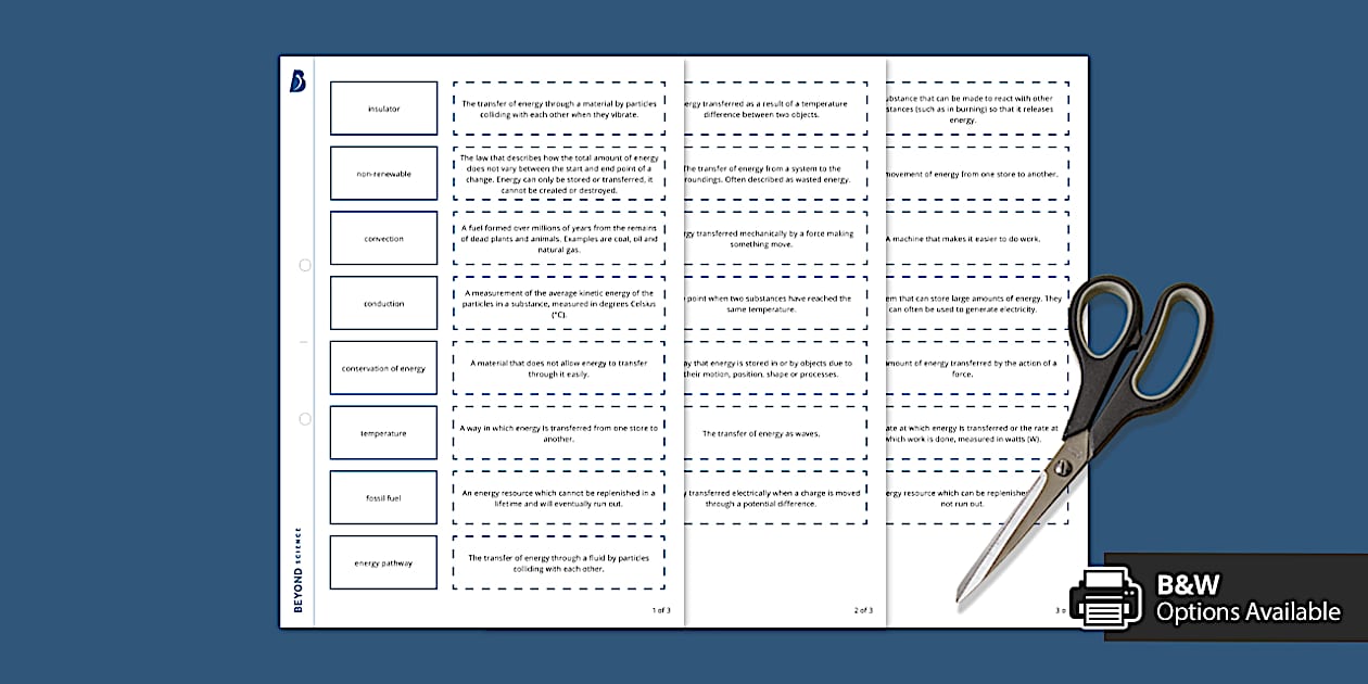 Energy Pairs Glossary Activity (teacher made) - Twinkl