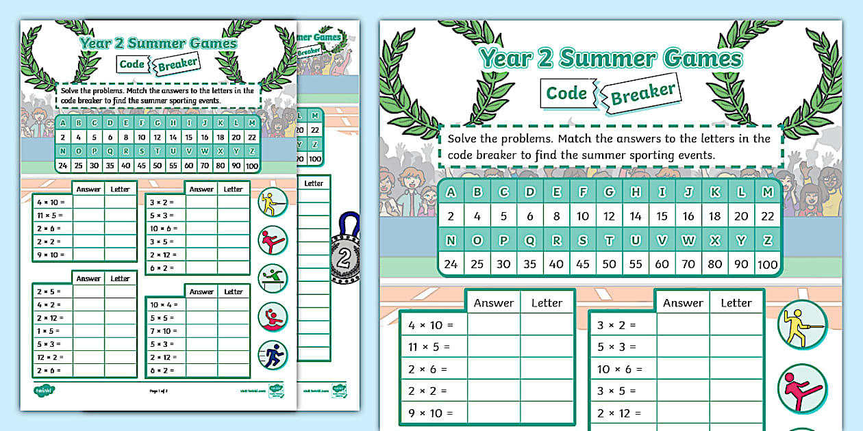 👉 Year 2 Summer Games Code Breaker (teacher made)
