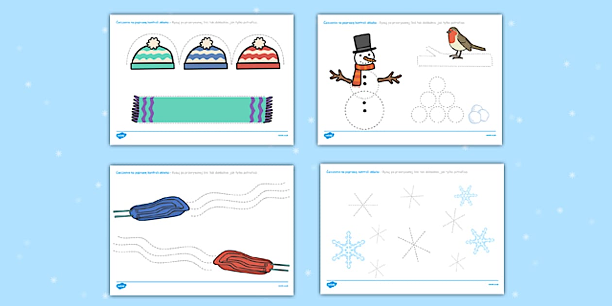 Black and White Winter Pencil Control Worksheets Polish