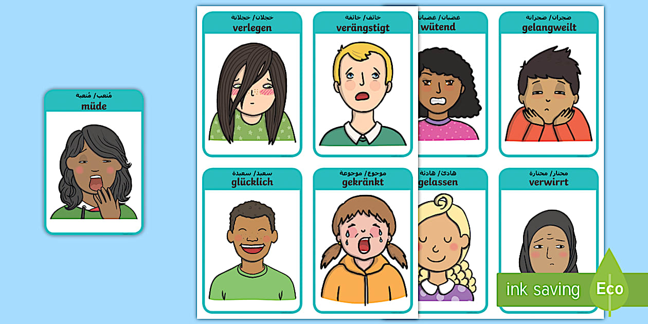Deustch-Arabische Meine Gesichtsausdrücke Emotionen Wortschatz: Wort- und