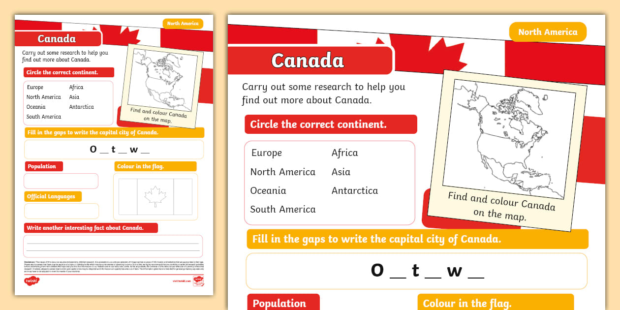 KS1 Canada Research Activity - Geography - Twinkl