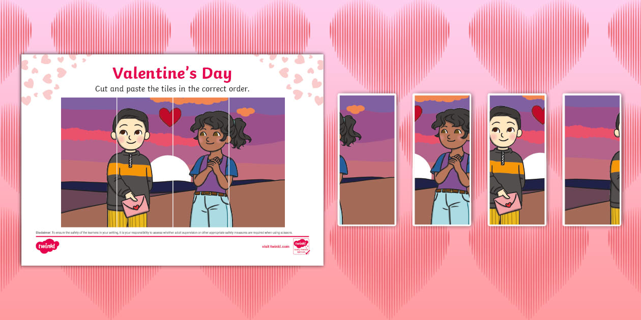 KS1 Valentine's Day Puzzle Strips (teacher made) - Twinkl