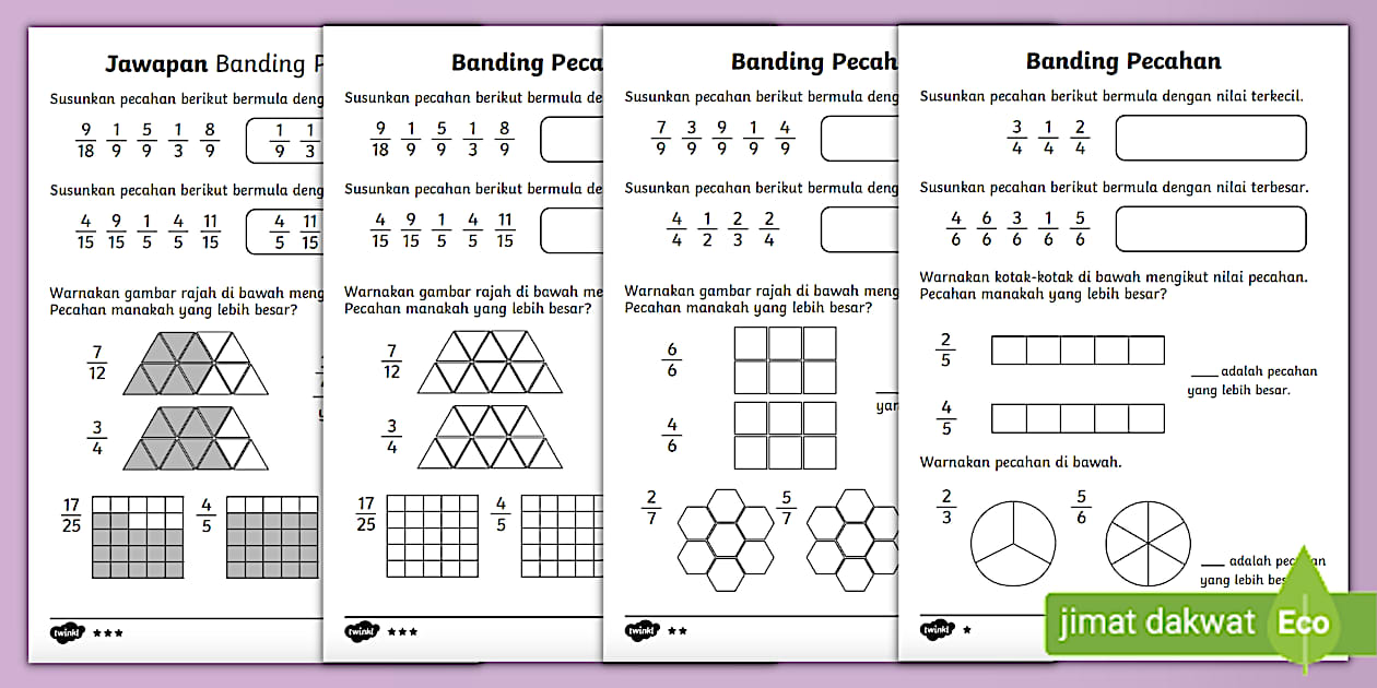 Lembaran Kerja Membandingkan Pecahan Tahun 2 (teacher made)