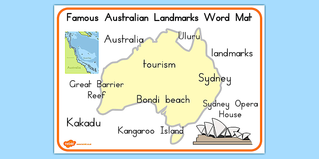 Famous Australian Landmarks Word Mat - Twinkl