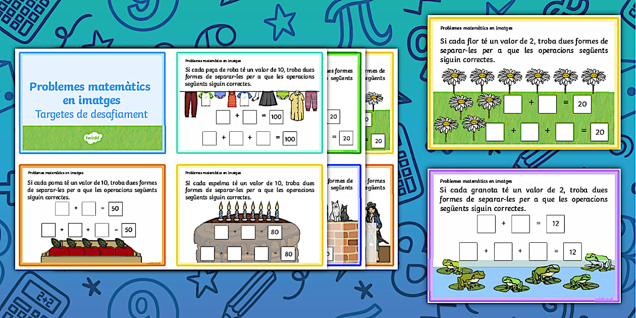 Targetes de desafiament: Problemes matemàtics en imatges - Català