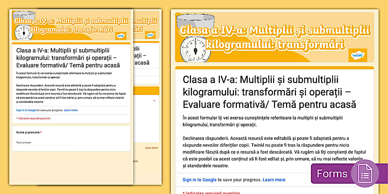 Multiplii și submultiplii kilogramului Evaluare clasa 4