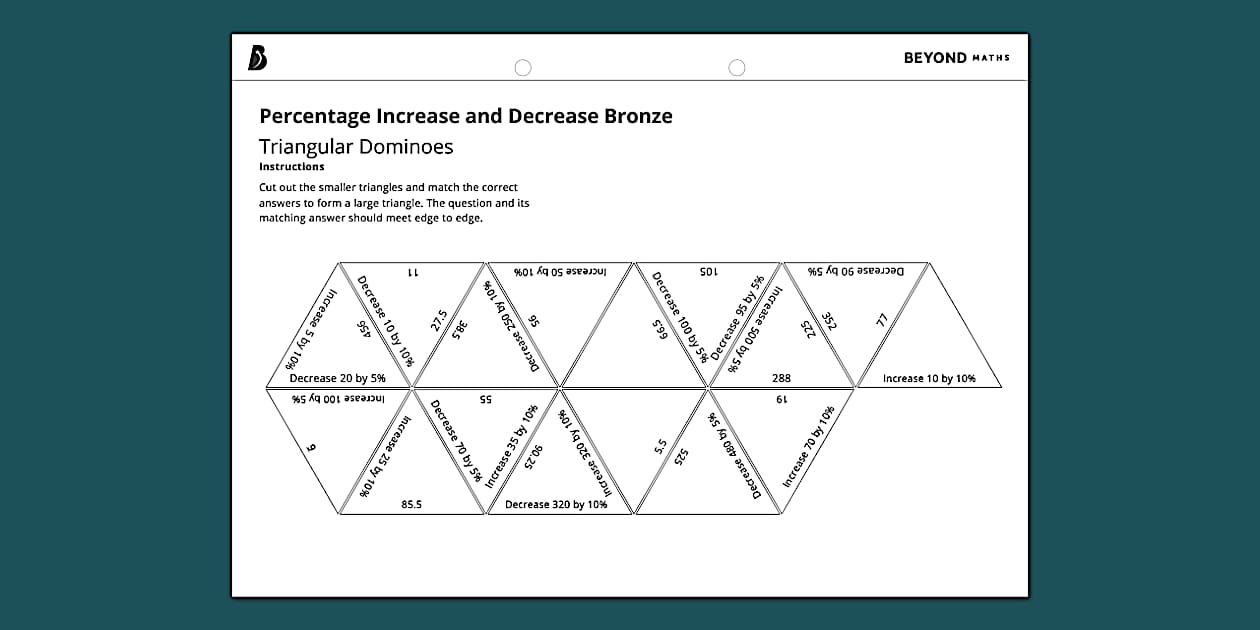 👉 Increase and Decrease by 5% and 10% - Triangular Dominoes