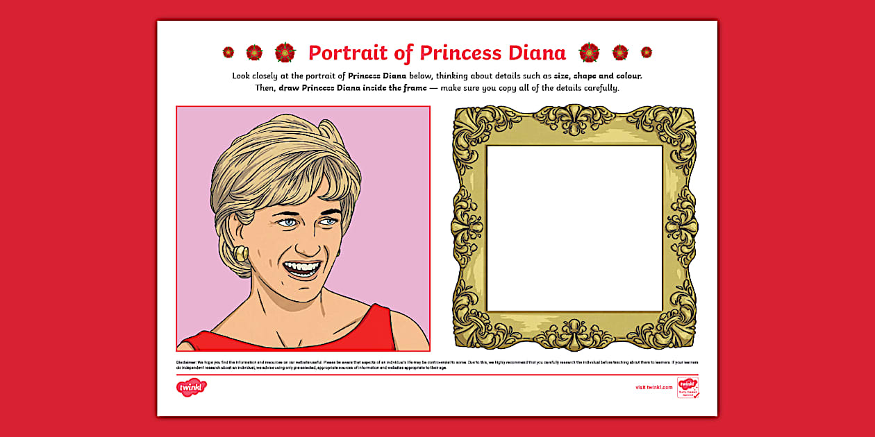 Princess Diana Portrait Art Activity (teacher made) - Twinkl