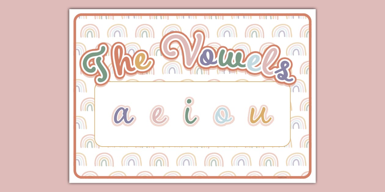 Muted Rainbow Themed Vowels Display Poster (teacher made)
