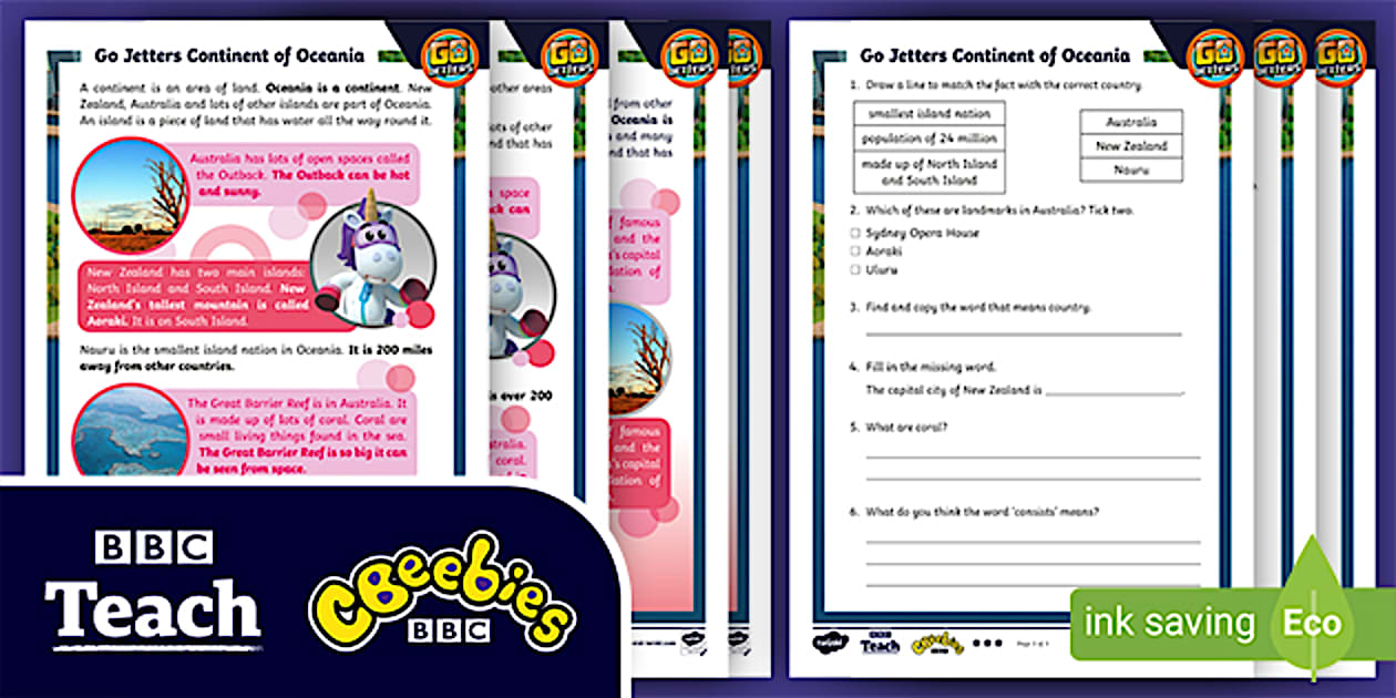 FREE! - CBeebies Go Jetters | Oceania Reading Comprehension | KS1
