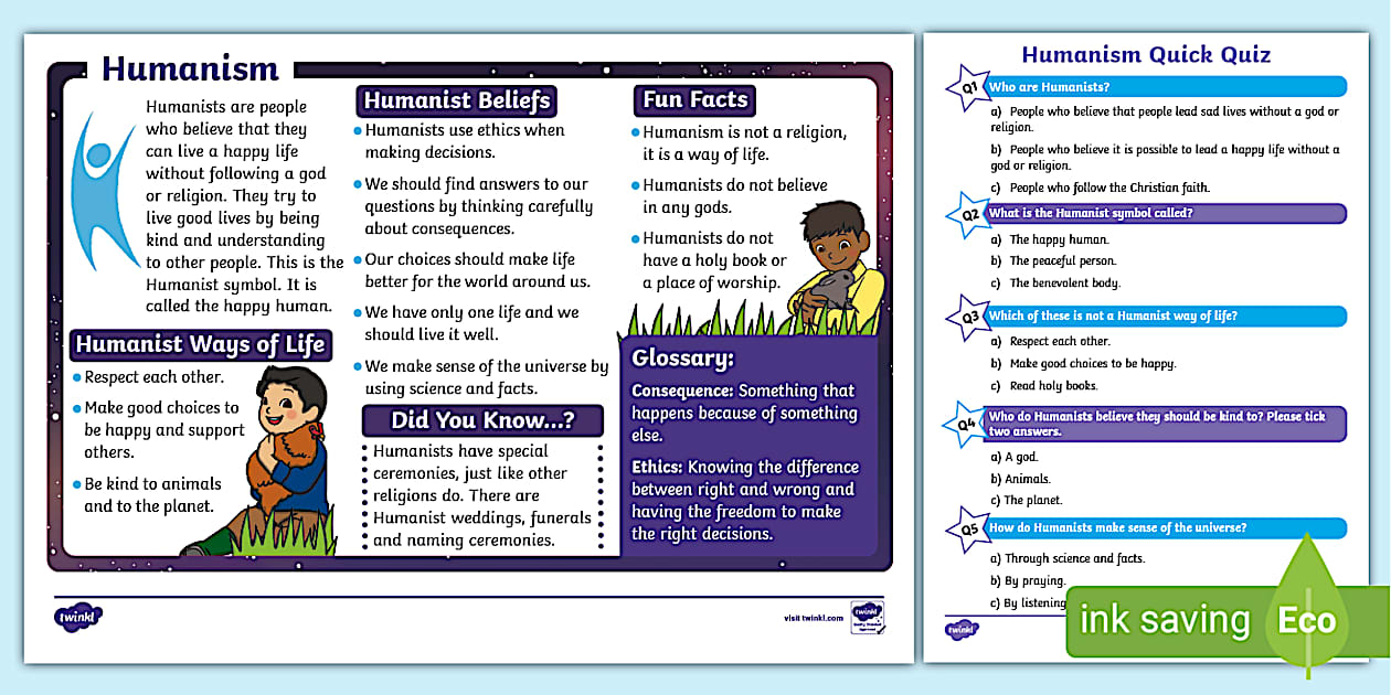 KS1 Humanism Fact File and Quick Quiz - Twinkl