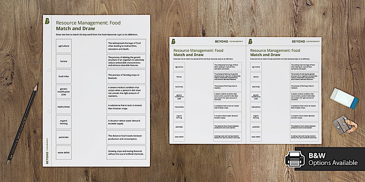 Resource Management: Food Match and Draw | Geography |Beyond