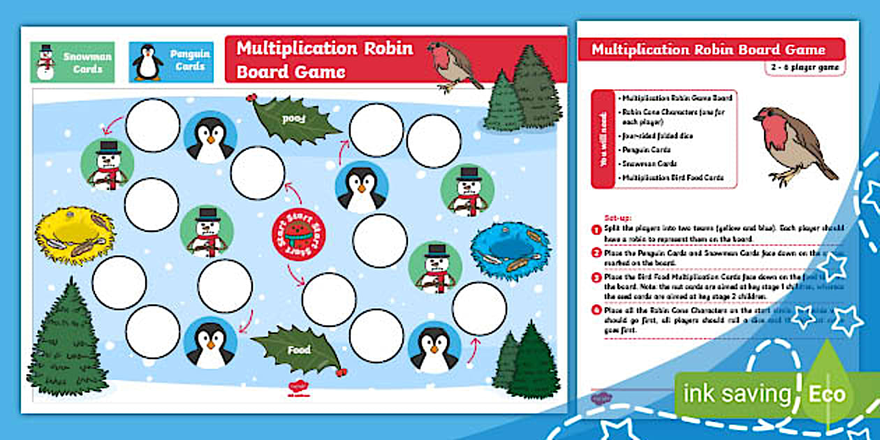 Winter Wonderland: Multiplication Robin Board Game - Twinkl
