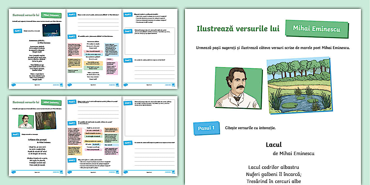 Ilustrează versuri scrise de Mihai Eminescu – Fișe