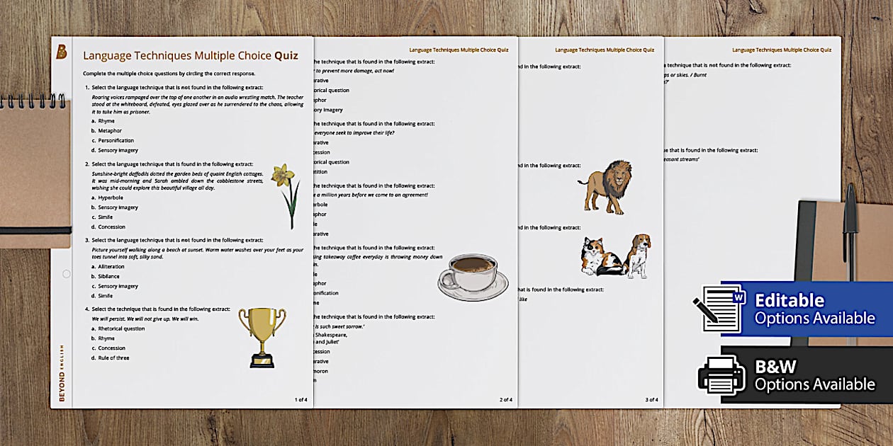 Language Techniques Quiz - English Activity Sheet - Twinkl
