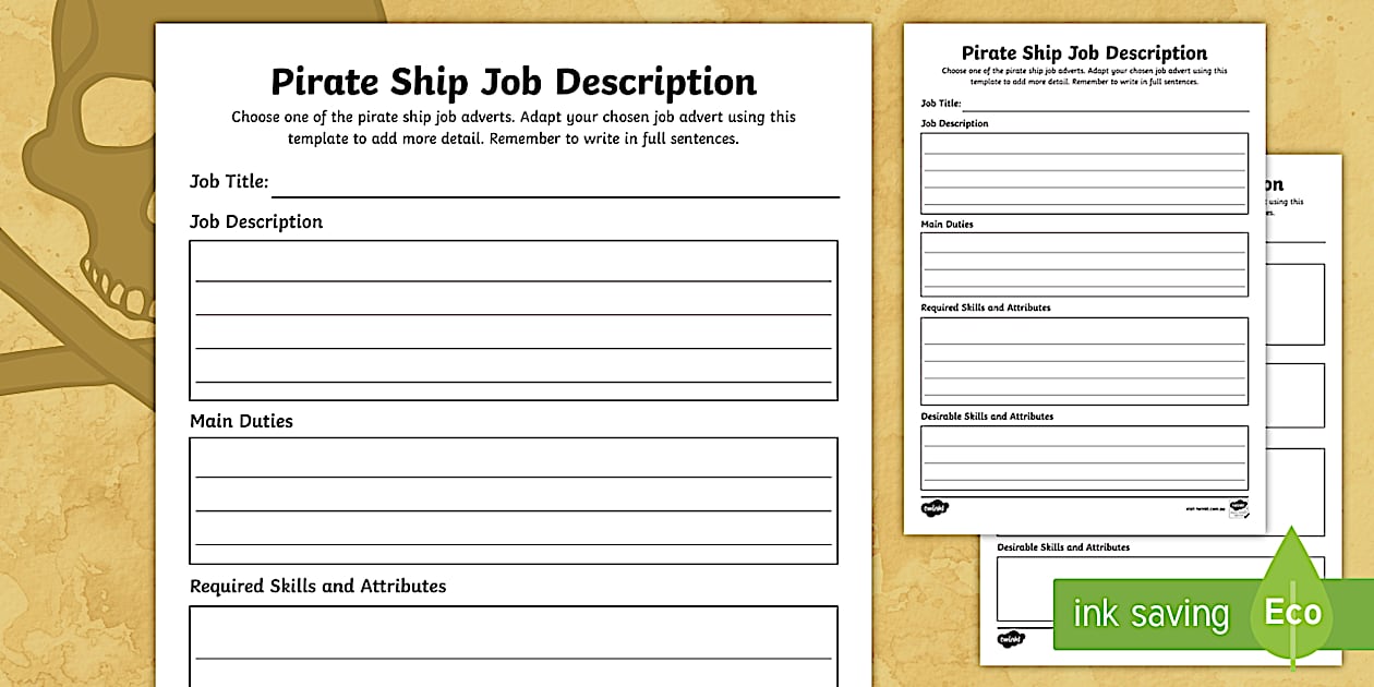 QLD F-2 Pirate Ship Job Description Writing Frames - Twinkl