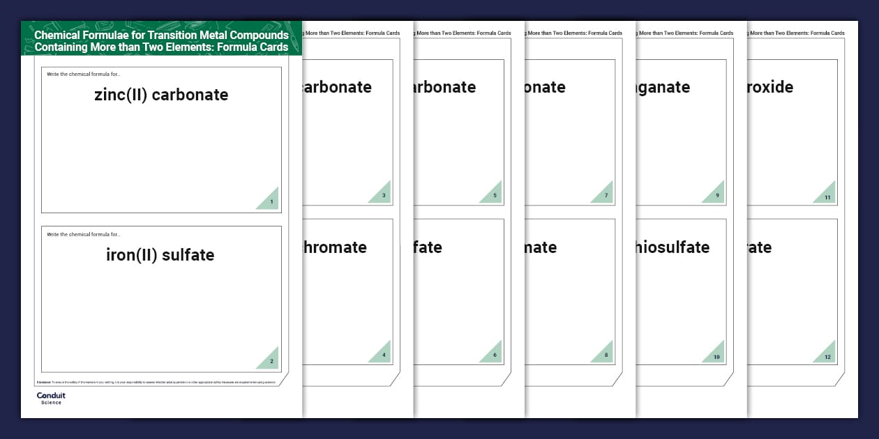 Transition Metal Compounds > than 2 Elements: Formula Cards