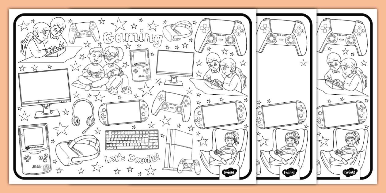 Gaming Doodle Colouring Pages - Twinkl - KS1 (teacher made)