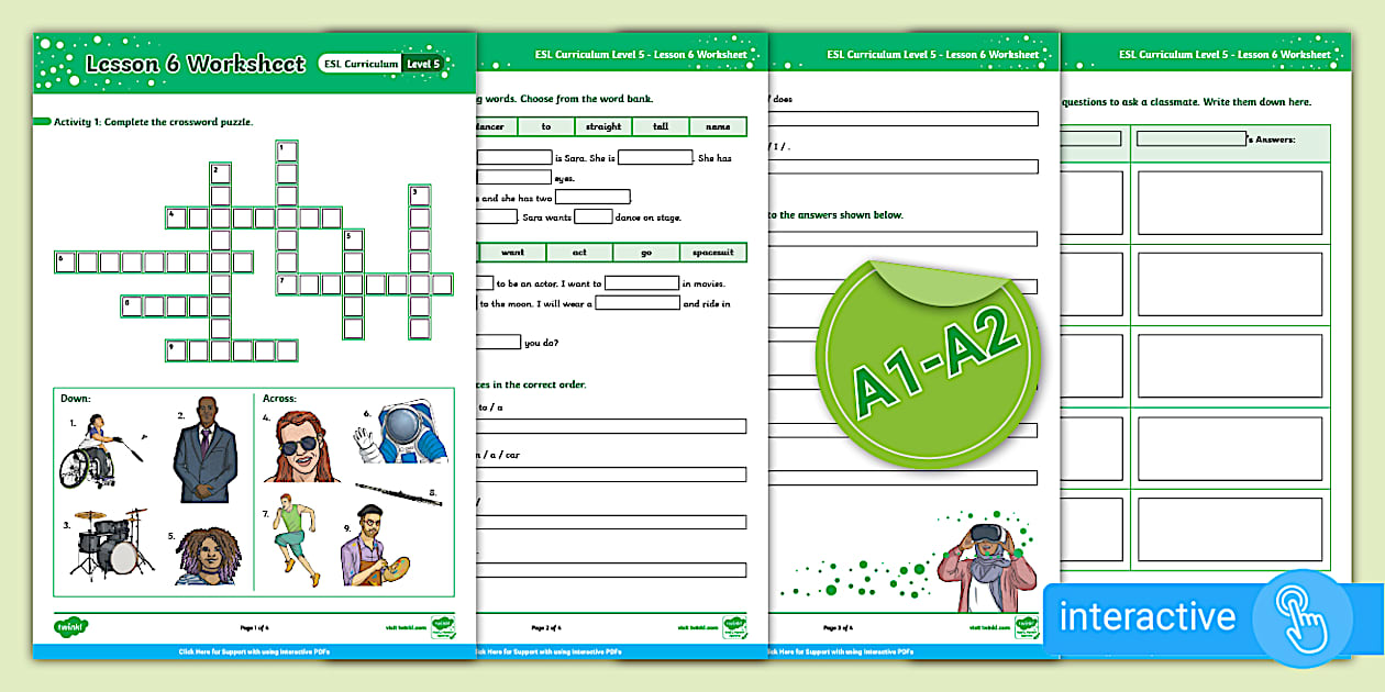 ESL Curriculum Level 5, Lesson 6 Interactive Worksheet