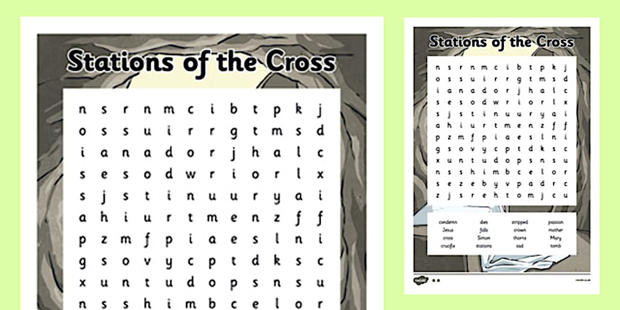 Black and White Stations of the Cross Word Search - Twinkl